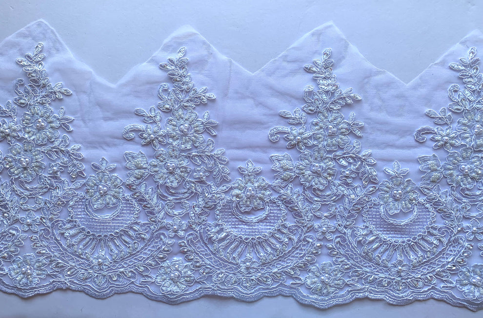 White Beaded Lace Border Trim- #4 -BBT#15 – Babushka Dance Supplies